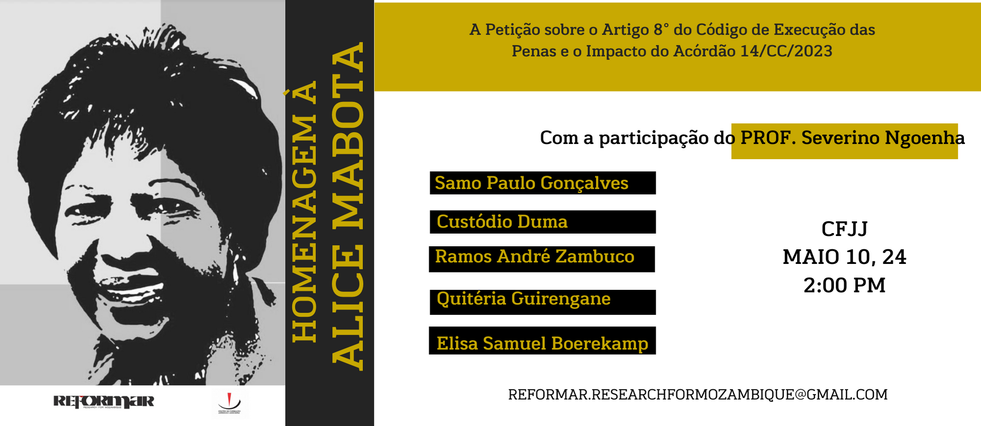 Homenagem à MARIA ALICE MABOTA — REFORMAR - Research for Mozambique